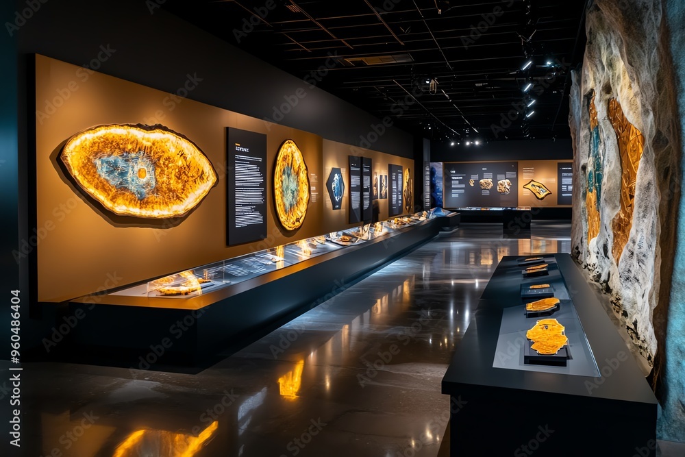 History museum gallery with a timeline of significant historical events ...