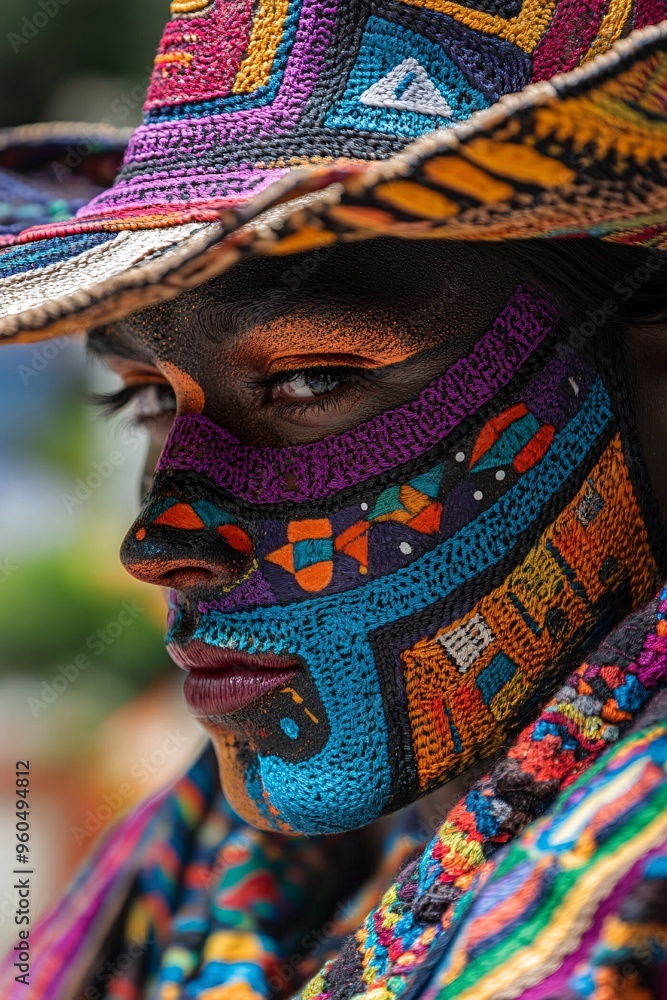 Fashion model posing in vibrant traditional mexican attire and makeup ...