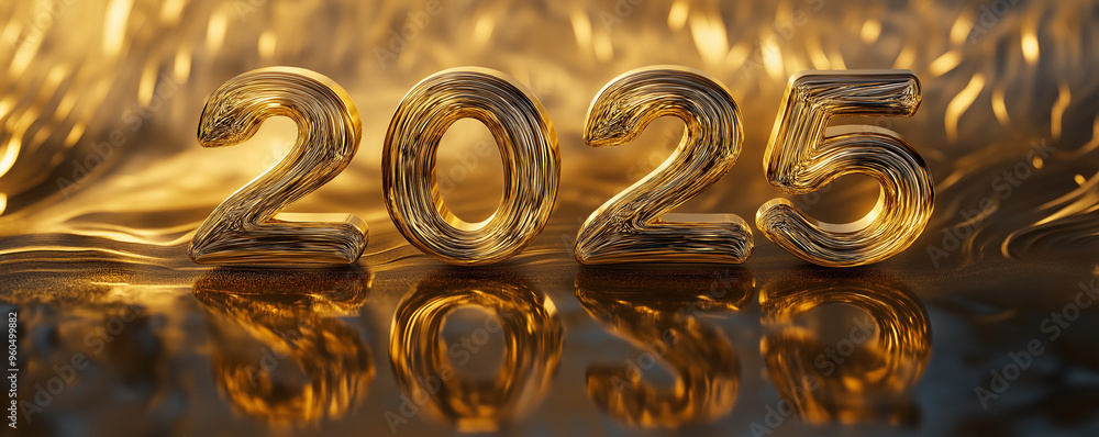 Banner of gold numbers 2025 on a sparkling gold background with bokeh ...