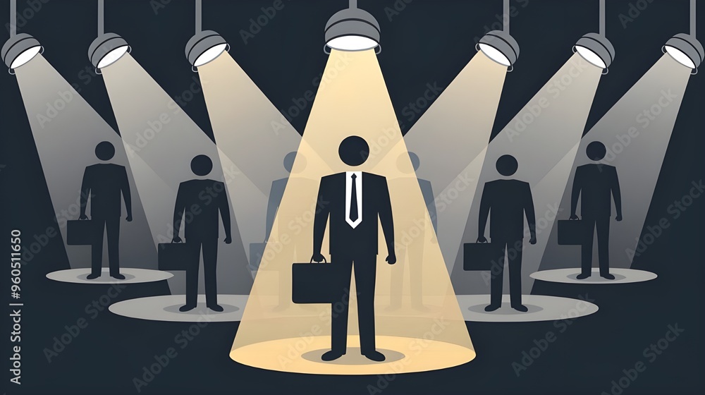 Spotlight shining on a professional standing confidently with a ...