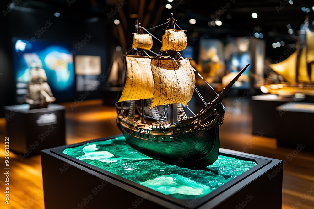 History museum themed exhibit on exploration and discovery, captured in ...