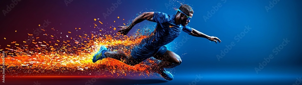 Dynamic football player sprinting with explosive energy against a ...