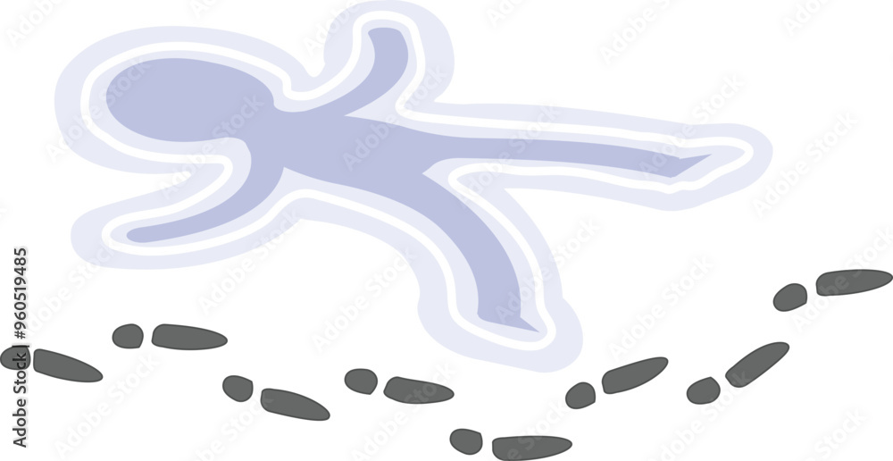 Chalk outline of a body lying on the ground with footprints leading ...