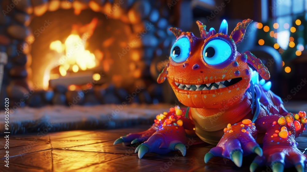 3D character, with a vibrant, neon glow and large, expressive eyes, is ...