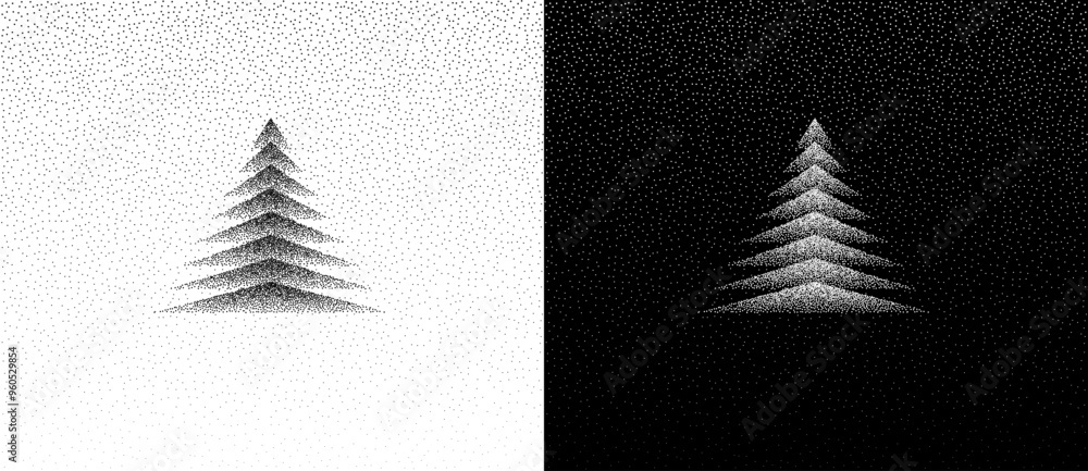 Abstract winter background with dotted tree. Stipple dots christmas ...