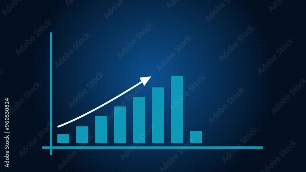 Business graph icon animated. Up arrow on flip chart, chart board ...