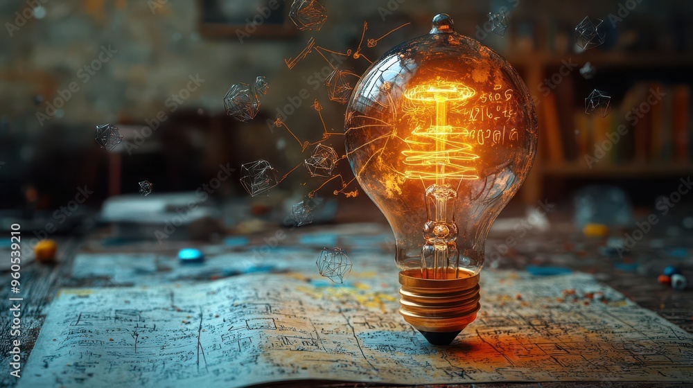 surreal science concept artwork glowing edison bulb emitting ...