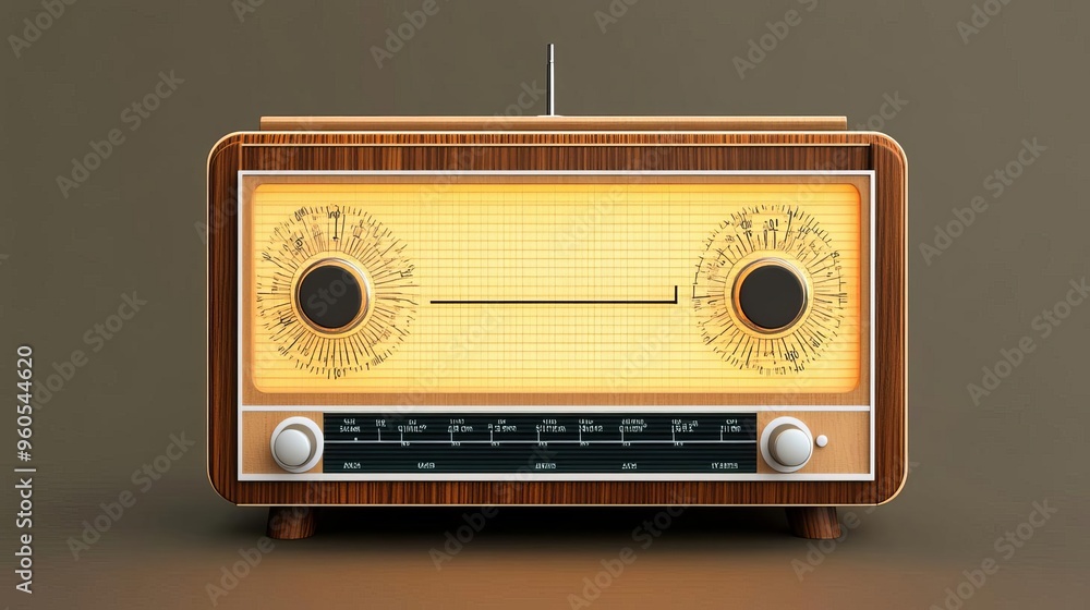 Vintage radio with large tuning dial, glowing backlight, rich wood ...