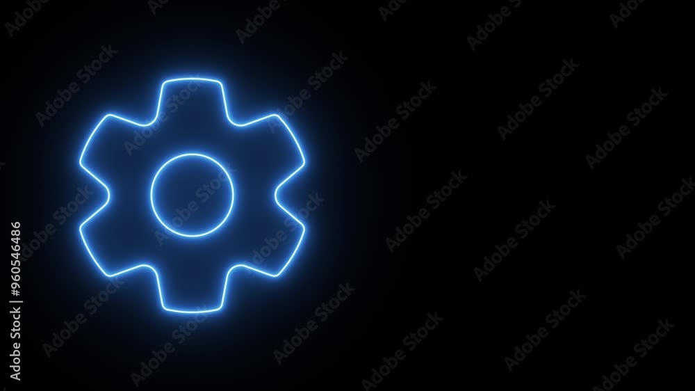 Neon Glowing Blue Settings Icon Animation On Black Background. loop ...