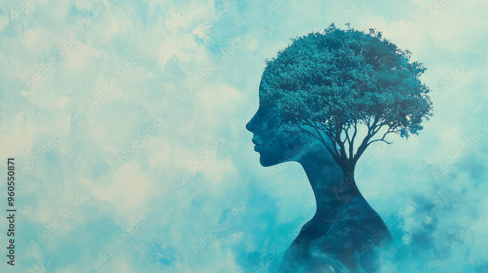 Tree growing in human mind, mental health concept, positive attitude ...