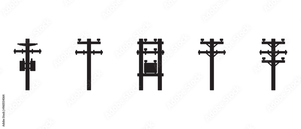Vetor de Collection of flat vector icons of tall electric towers. High ...