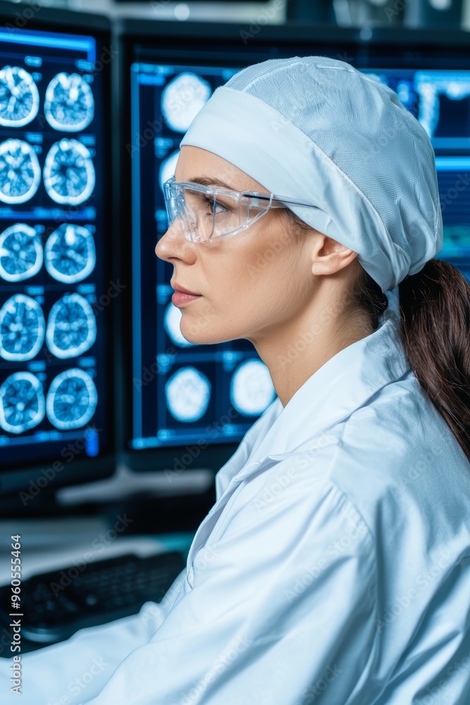 Scientist in a biotech lab using AI-driven analysis to study cell ...