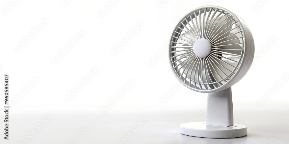 Portable handheld electric fan with white blades and a sleek black ...