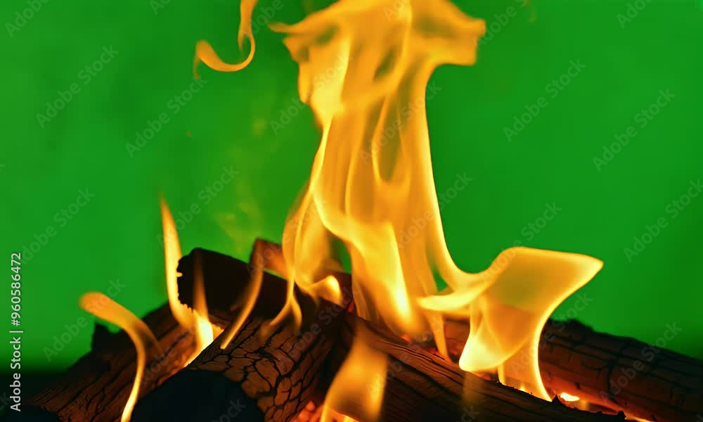 Burning Bright: A Close-Up of Fire, Heat, and Embers on a Green Screen ...