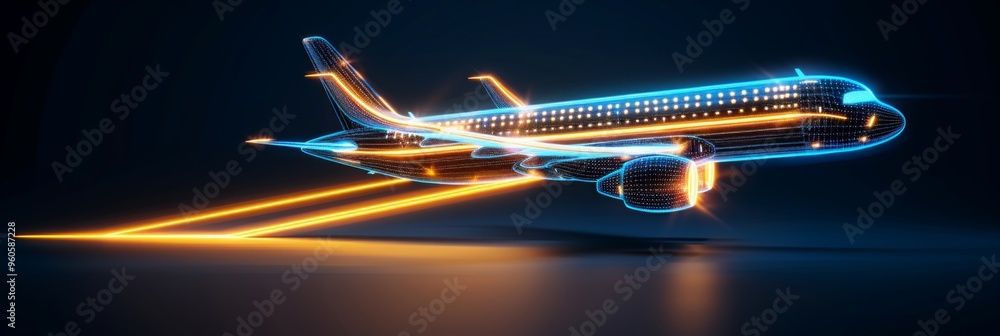 Digital plane in low poly wireframe design, future logistics ...