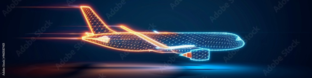 Digital plane in low poly wireframe design, future logistics ...
