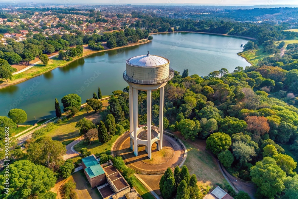 South Africa,water tower, reservoir, suburb, Northcliff, A striking ...