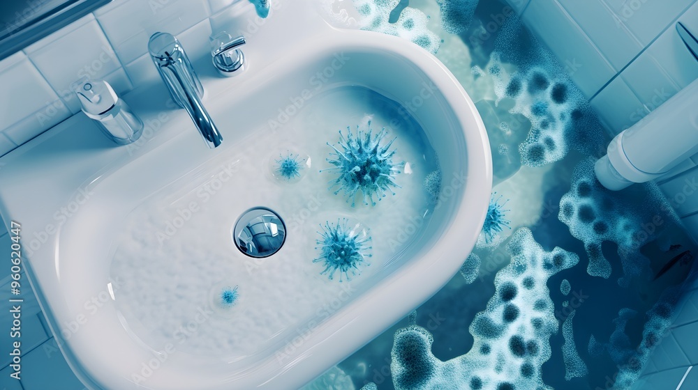 Bacterial growth around a bathroom sink,germs, bathroom,representing ...