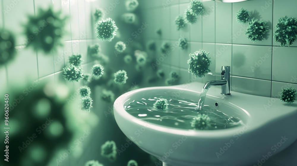 Bacterial growth around a bathroom sink,germs, bathroom,representing ...