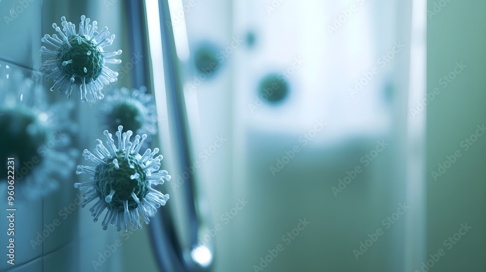 Microbial colonies on bathroom shower handles,germs, bathroom,depicting ...
