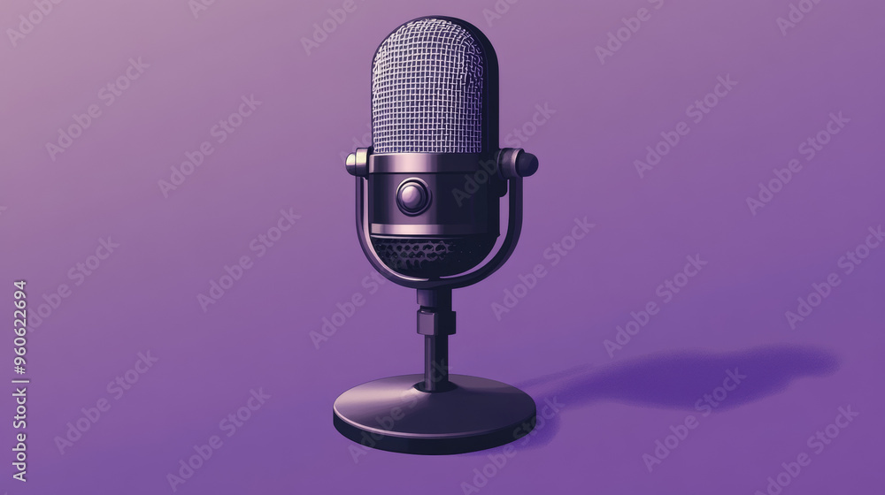 A professional microphone, perfect for podcasting, sits on a purple ...