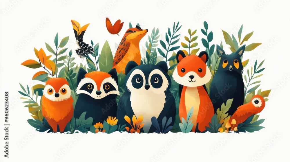 Biodiversity clipart showing endangered and common species together on ...