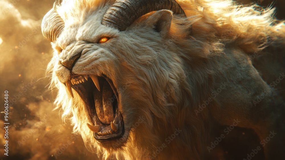 Artistic chimera with lion's head, goat's body, serpent's tail ...