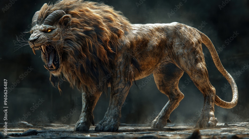 Artistic chimera with lion's head, goat's body, serpent's tail ...