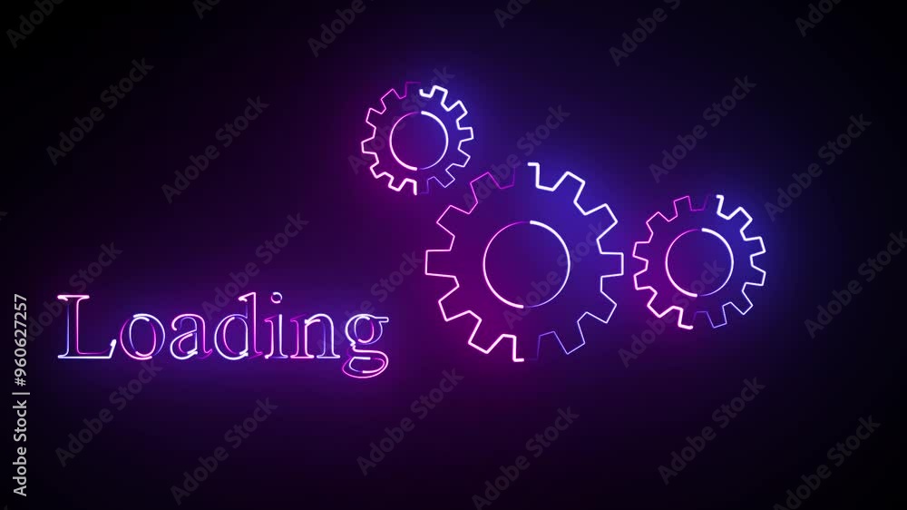 Neon spinning gears animation on transparent background. Spinning ...
