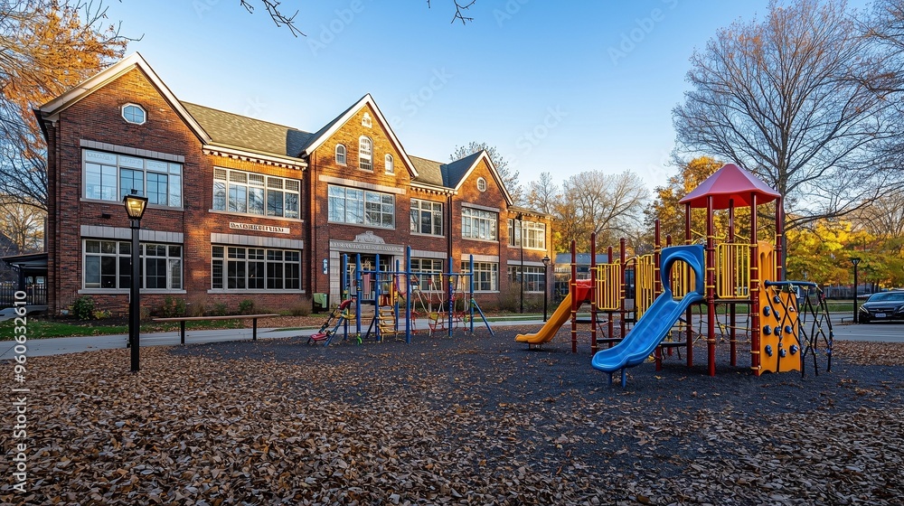Middle school playground in front of a traditional public school ...