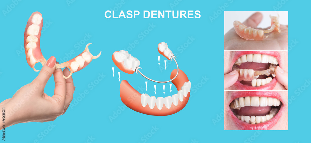 flexible nylon denture on female hand. Removable dentures flexible ...