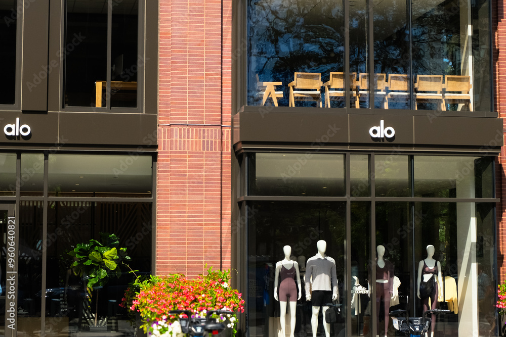 Boston, USA - 2 September 2024. General view of alo yoga logo sign and ...