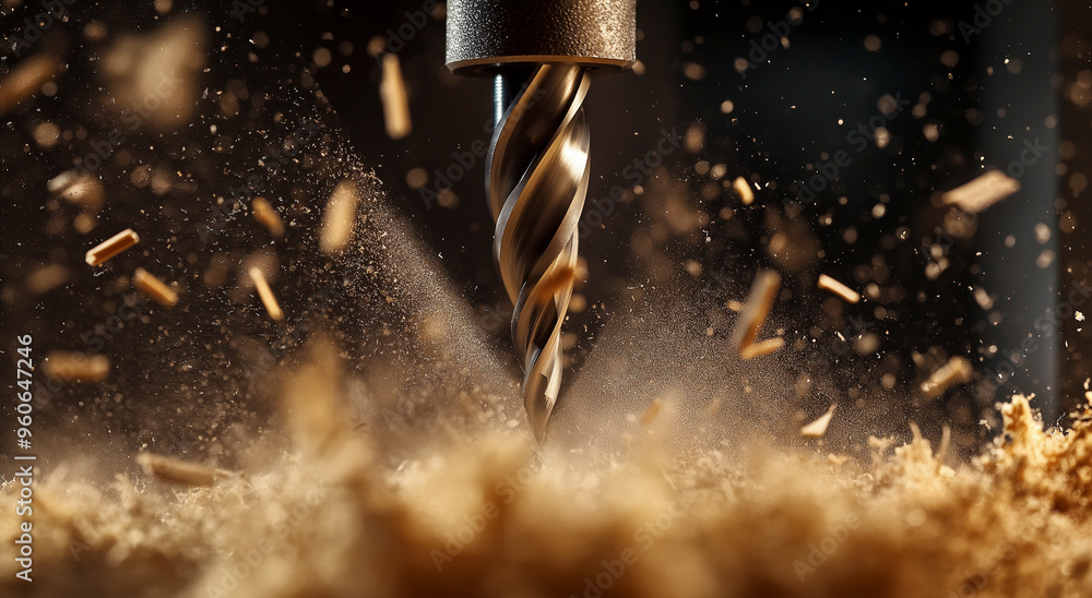 Ação de perfuração dinâmica Close-up. Close-up intenso de uma broca ...