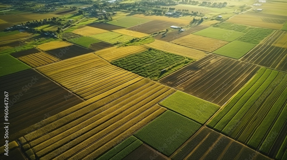 Aerial view with the landscape geometry texture of a lot of agriculture ...