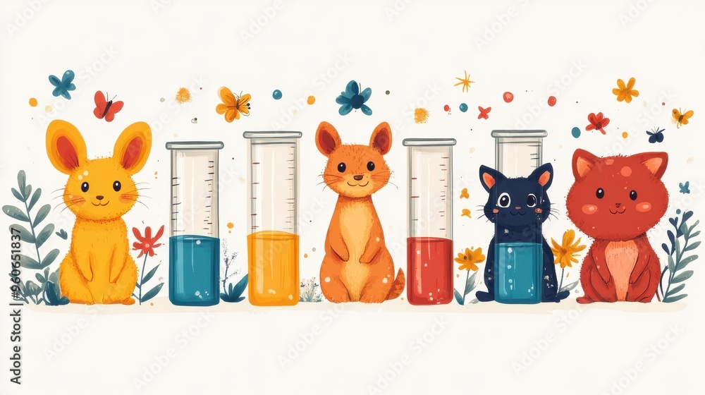 Scientific animal research clipart with test tubes and lab animals on a ...