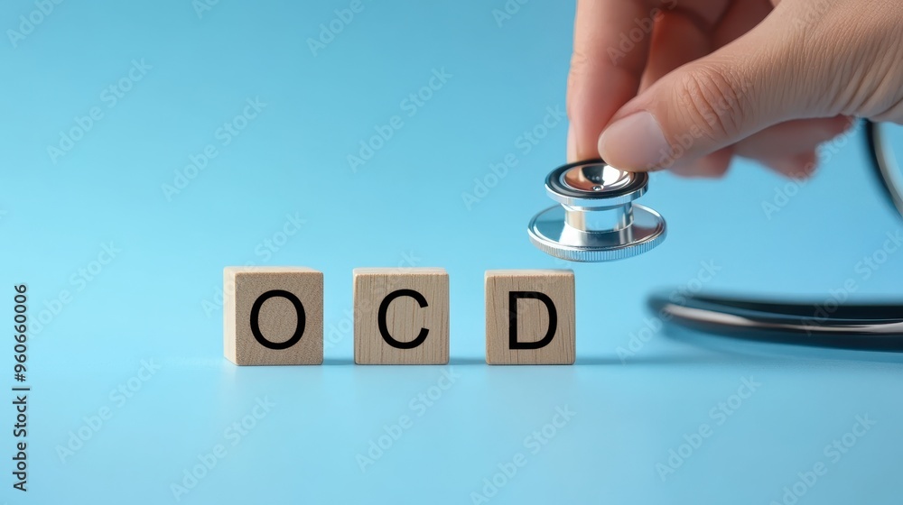 OCD word wooden block stand on light blue background for Obsessive ...
