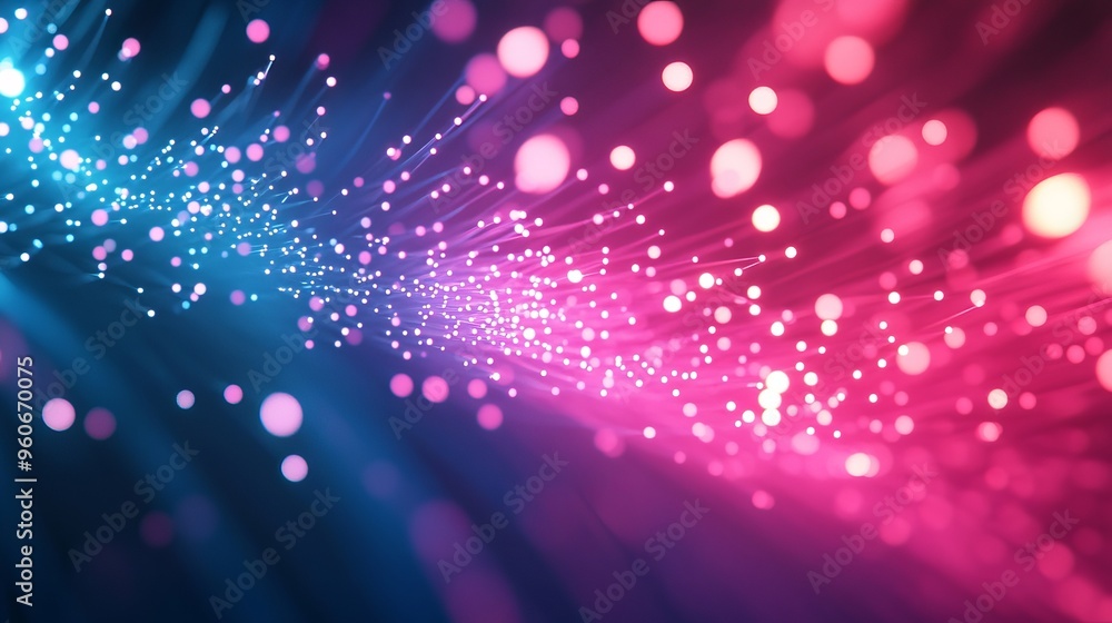 Optical fiber cable technology background with neon glow. Digital ...