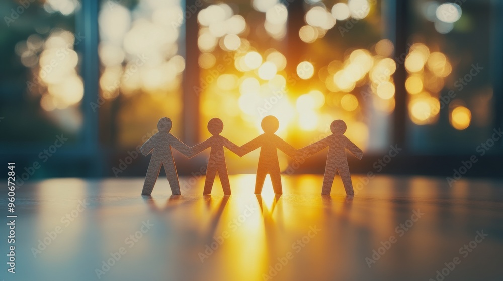 Hands linked together in an unbroken chain cast long shadows on an ...