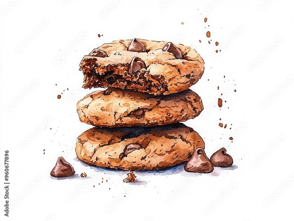 Delicious chocolate chip cookie stack with a perfect blend of crispy ...