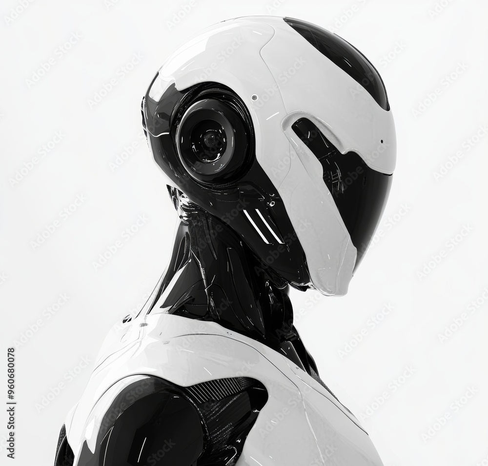 Robot with white and black color scheme isolated on transparent ...