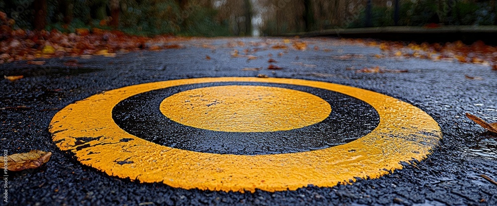 Yellow and Black Target Circle on Asphalt Road Stock-Illustration ...