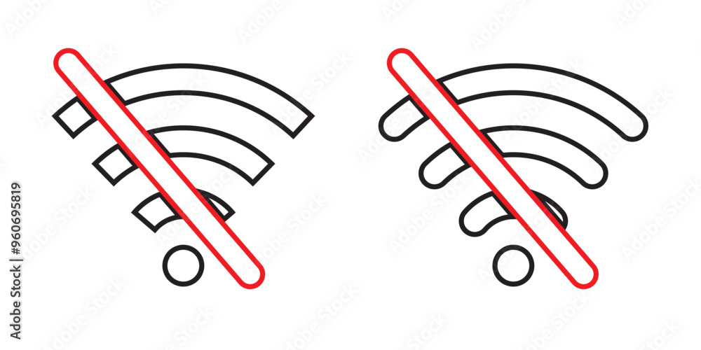 No wi-fi icon, sign symbol with strike line. Wi-fi icon, logo, symbol ...
