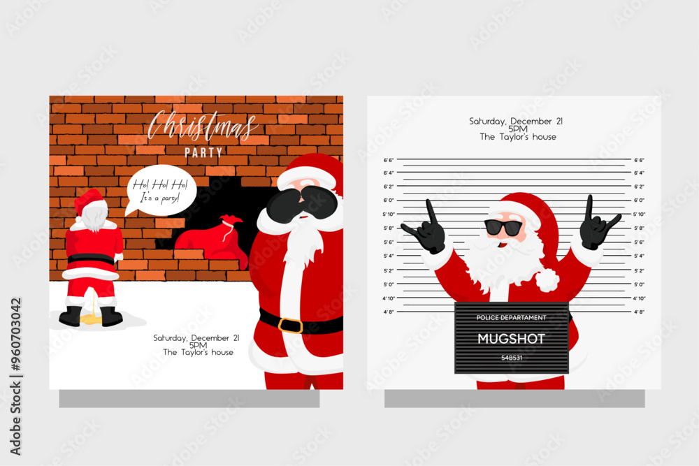 Funny Santa Claus police mugshot greeting cool mood rock and roll. Bad ...