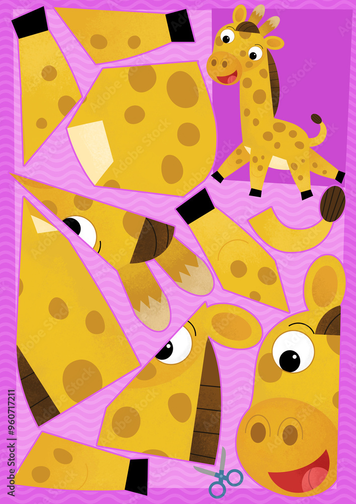 cartoon scene with character puzzle cutout educational exercise manual ...