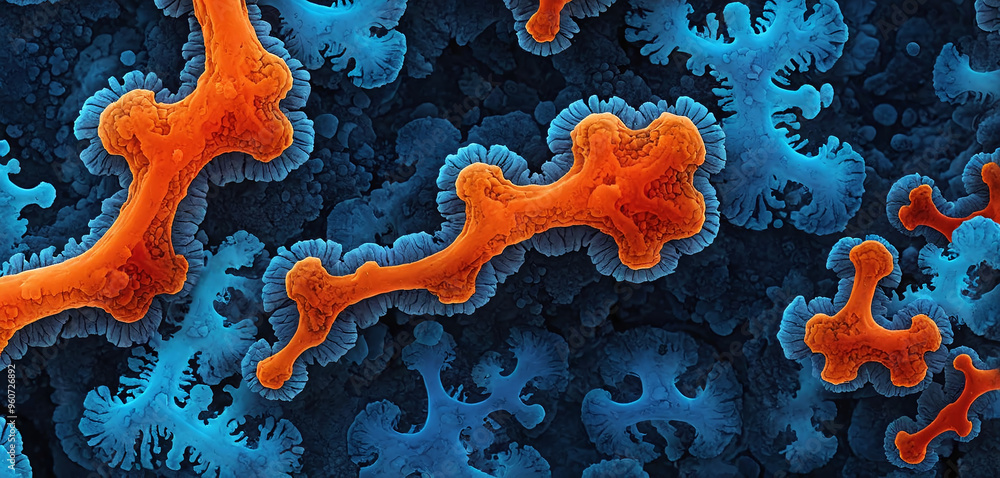Microscopic magnification of spreading and growing molds or mold fungus ...