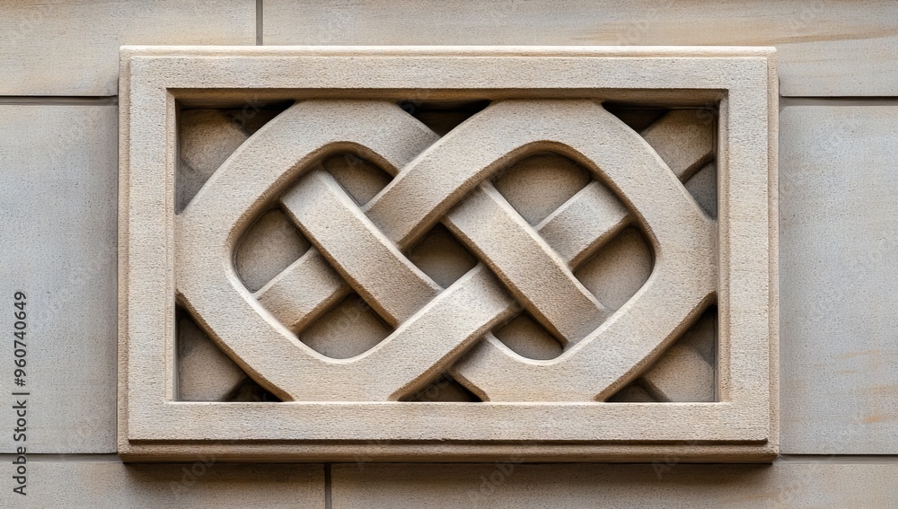 Celtic knot pattern on a beige wall, symmetrical geometric design with ...