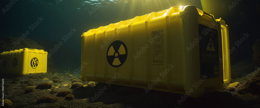 Illustrative depiction of toxic radioactive waste dumped on the seabed ...