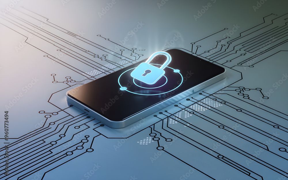 Smartphone Security Concept Featuring Digital Circuit Patterns Stock ...