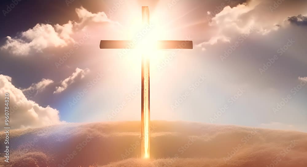 Jesus cross symbol on infinite sky background Sky with clouds and sun ...