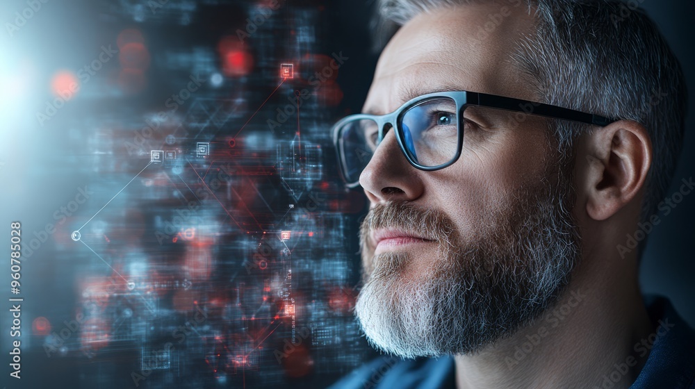 Minimalist depiction of an engineer in technology with a serene ...